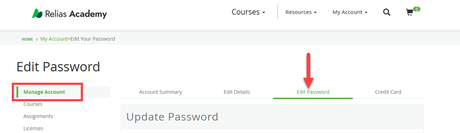 Password Reset and Change on Relias Academy