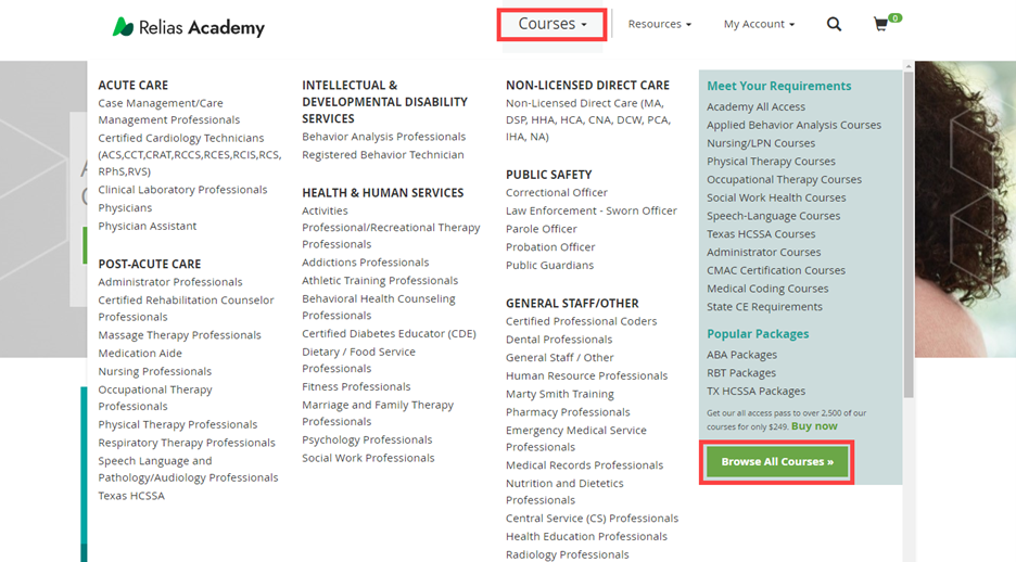 Purchasing Courses on Relias Academy