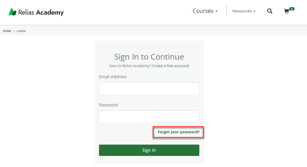 Password Reset and Change on Relias Academy