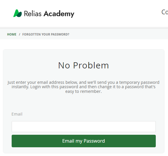 Password Reset and Change on Relias Academy