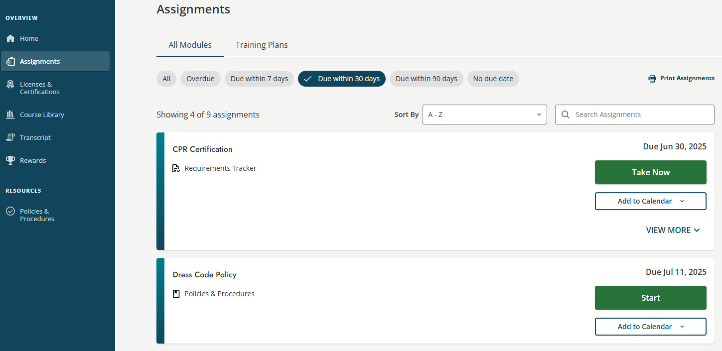 The Learner Assignments Page